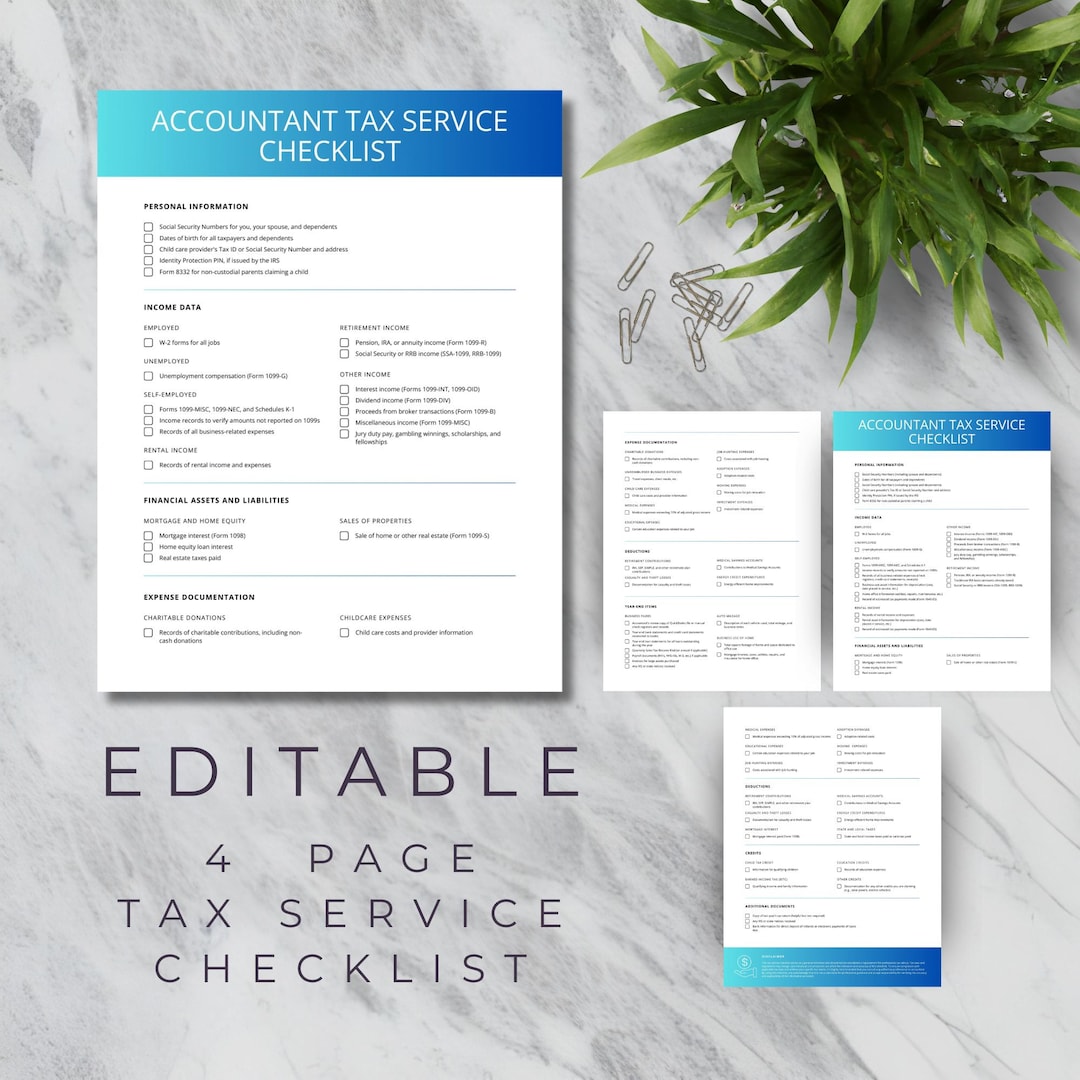Tax Service Checklist Template | Editable and Printable Tool for ...