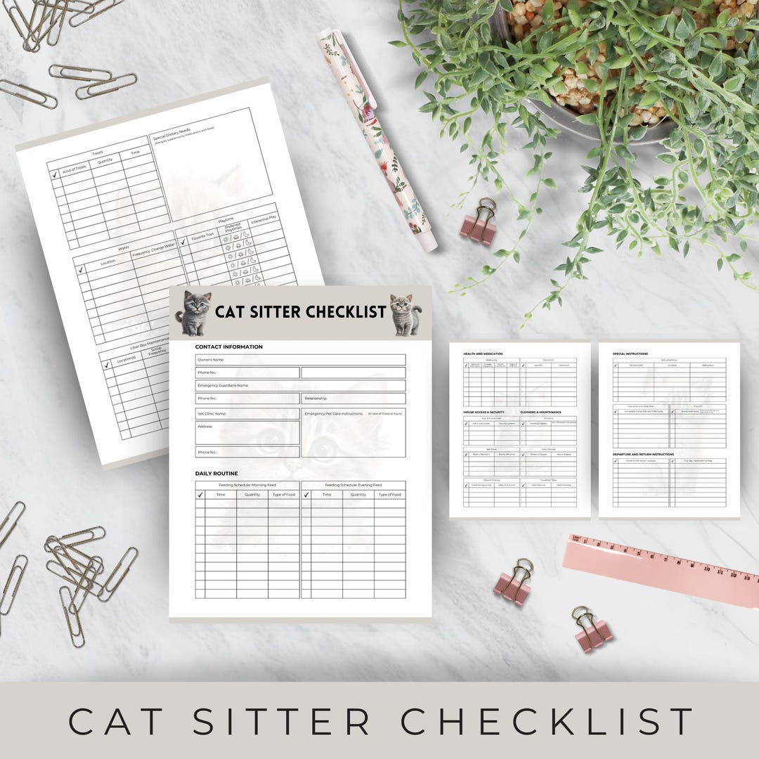 Cat Sitter Editable Checklist Template | Printable Medication Log for ...