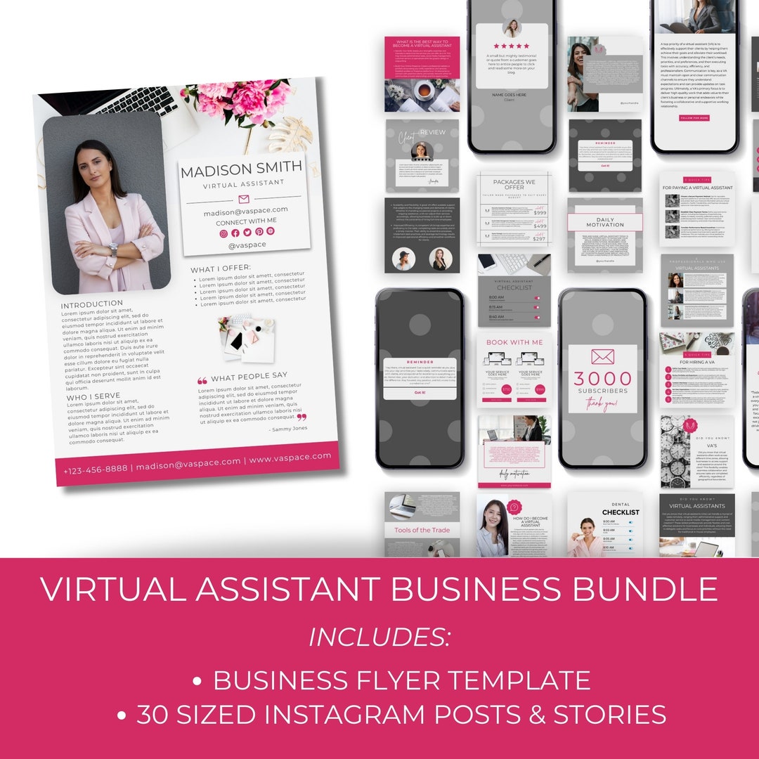 Virtual Assistant Starter Bundle, Printable Marketing Flyer Template ...