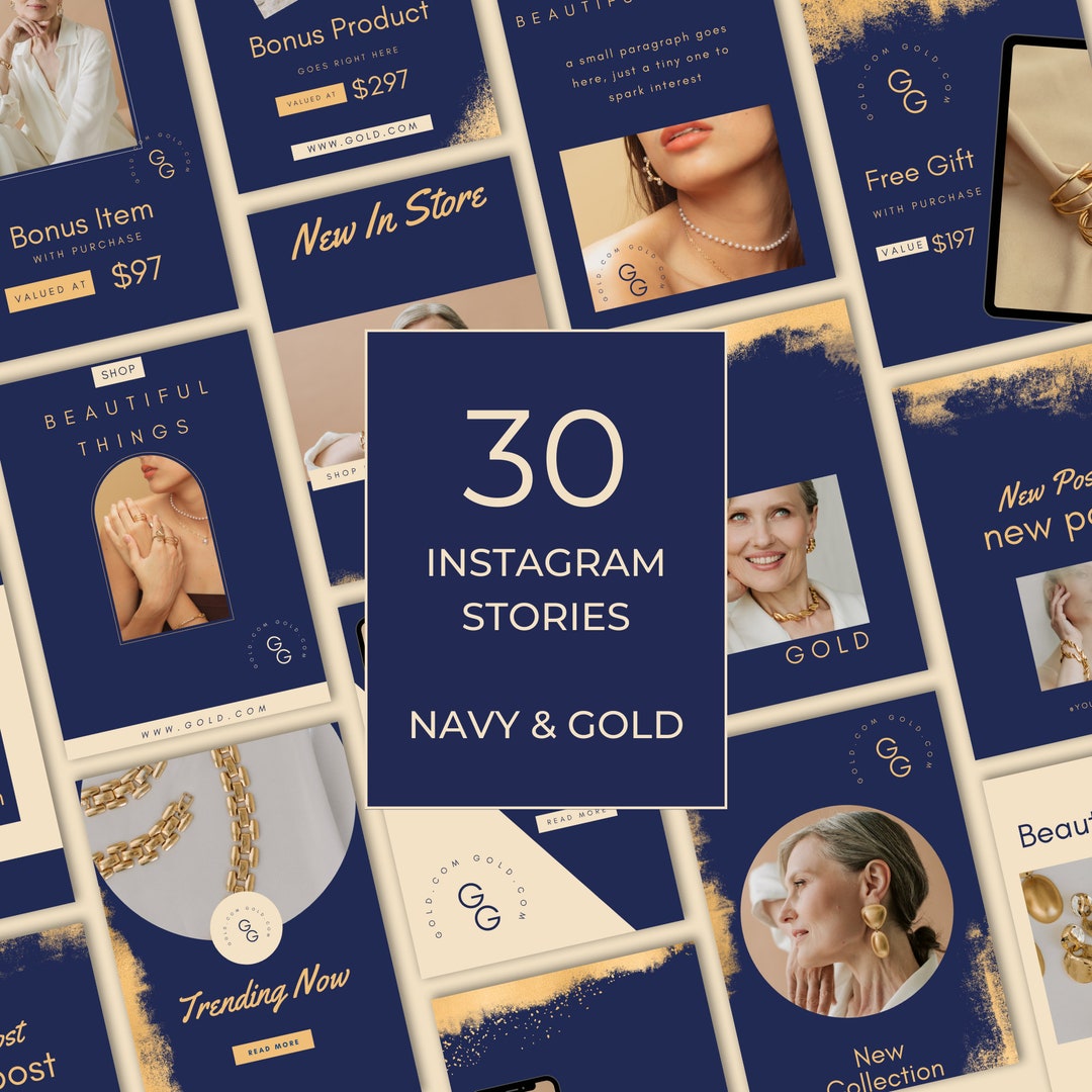 Jewelry Instagram Templates for Canva | Navy Gold | Jewelry Instagram ...