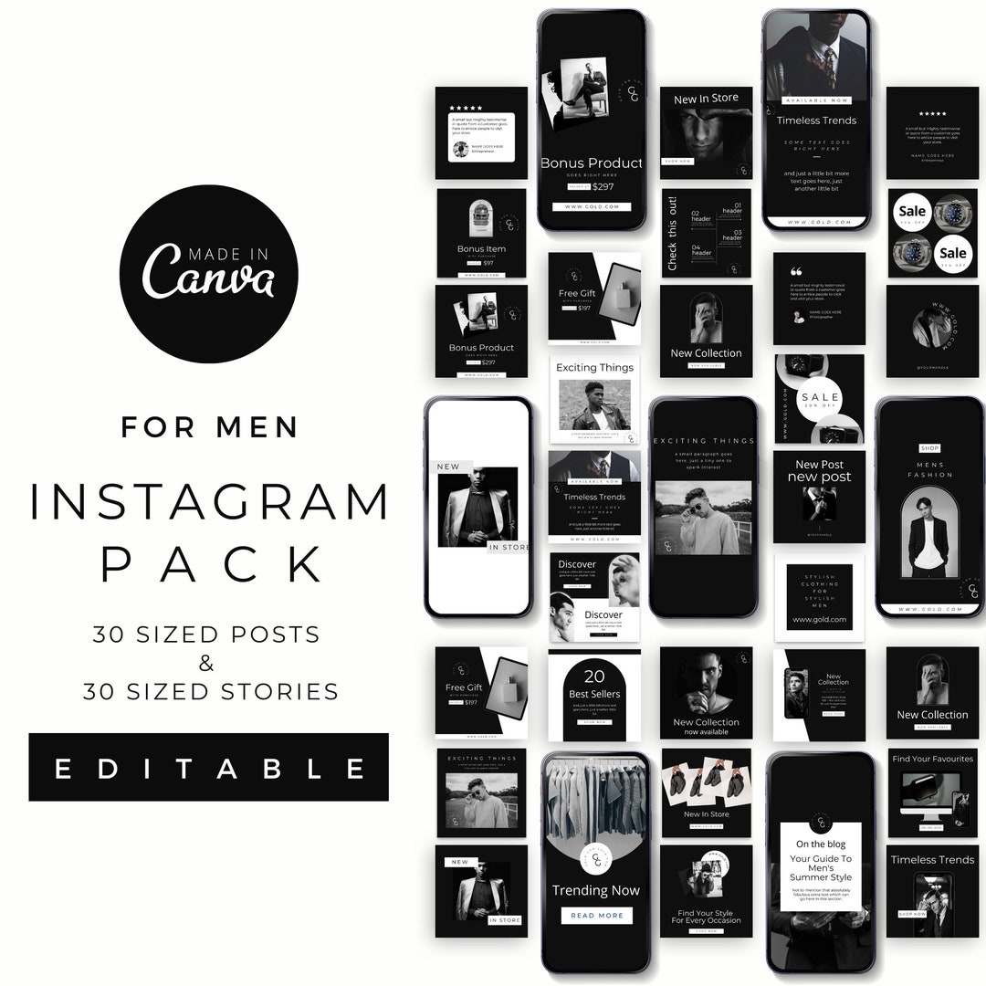 Male Instagram Black Canva Template Dark IG Template - Etsy