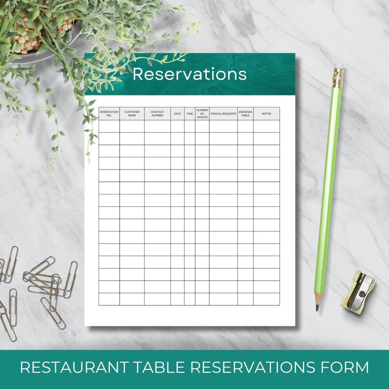 Printable Restaurant Table Reservation Form for Managing Bookings and ...