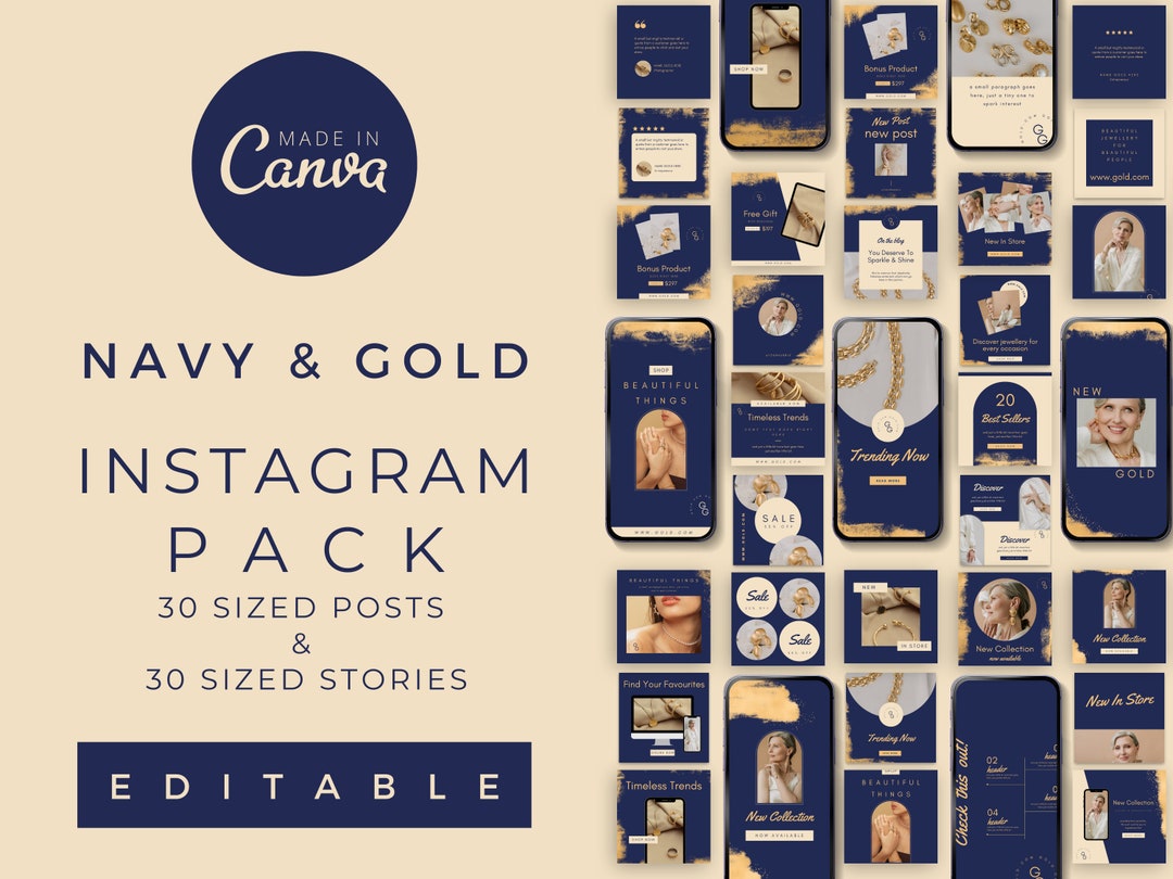 Instagram Template Canva Navy Gold Luxury Instagram - Etsy