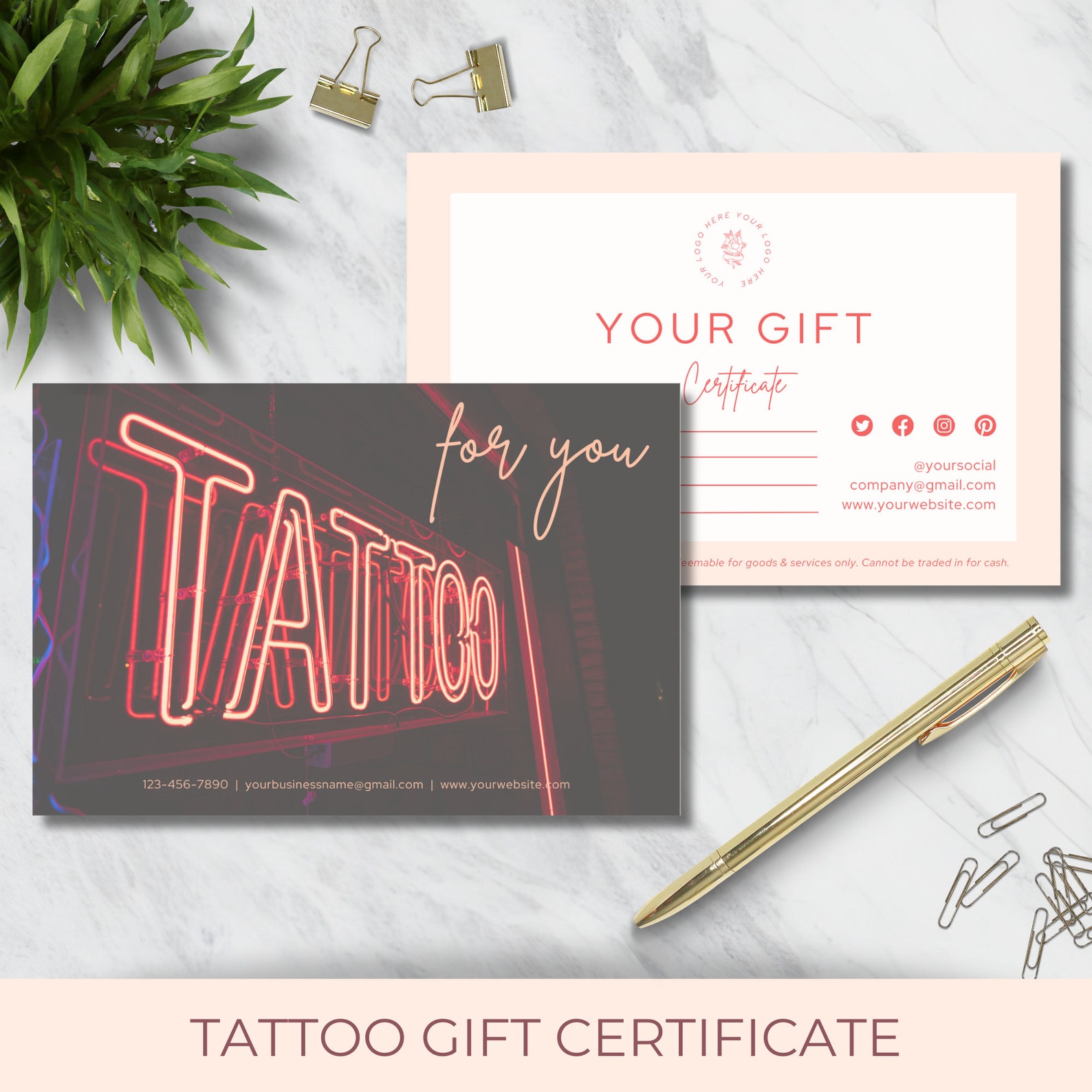 Tattoo Gift Certificate Template Gift Certificate for Tattoo Printable ...