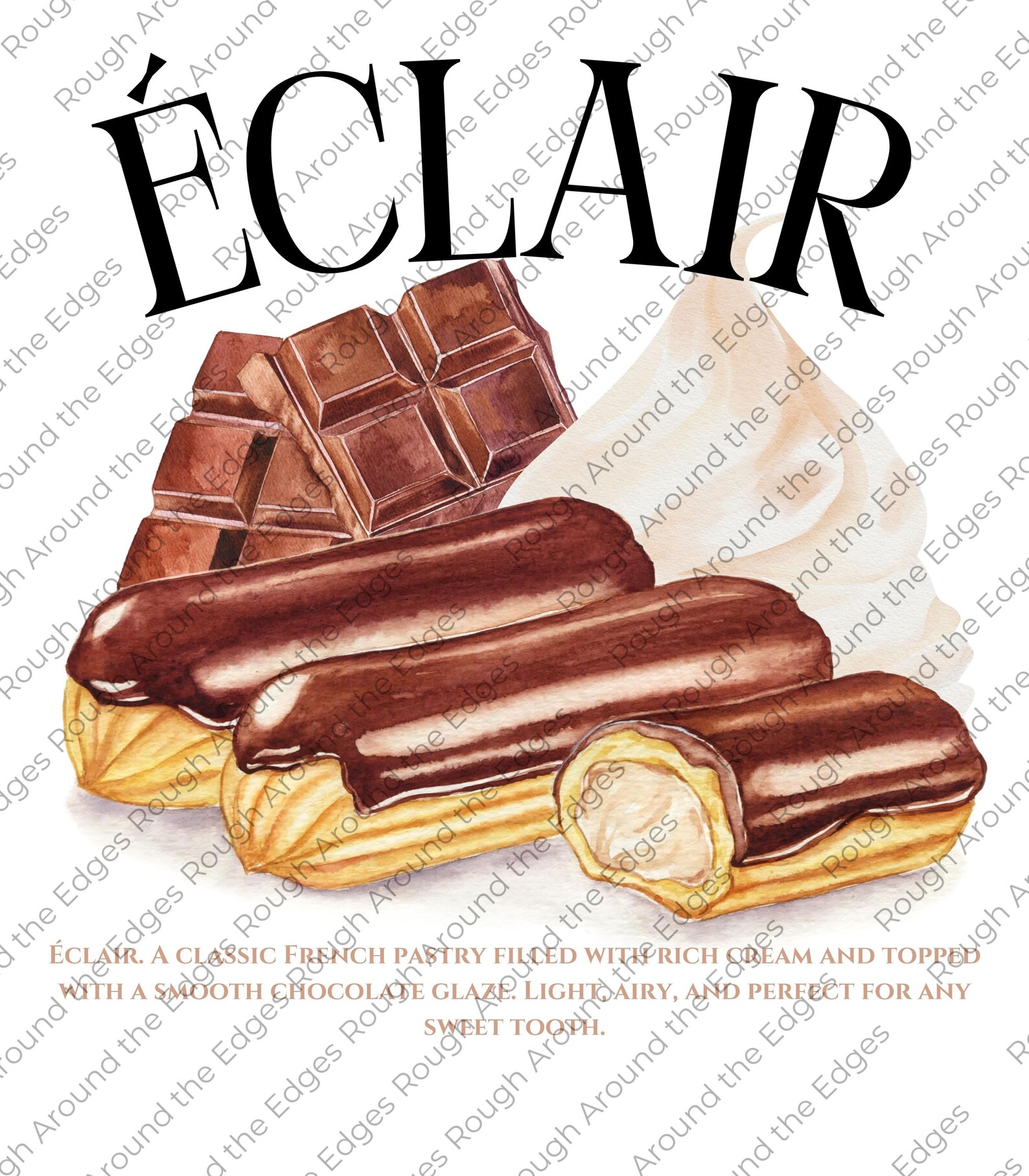 Éclair Watercolor Illustration | Dessert PNG, Food POD (digital ...