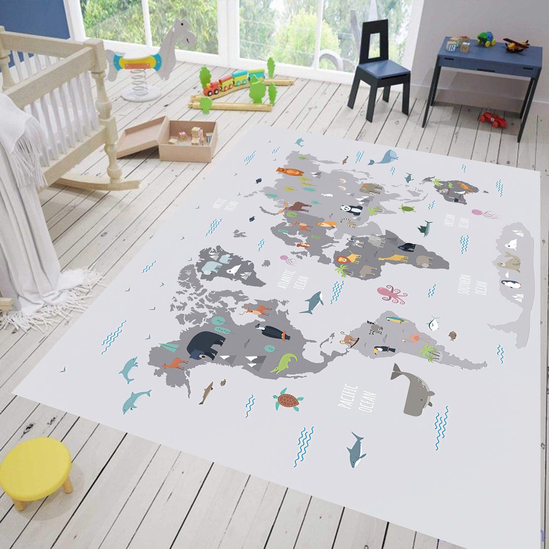 Kids Rug World Map Rug Animals Rug Art Design Rug - Etsy