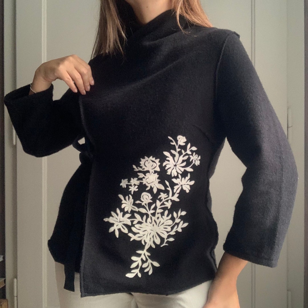 Vintage Woolen Wrapper Blazer Coat Jacket Embroidered Pure Wool Boho ...