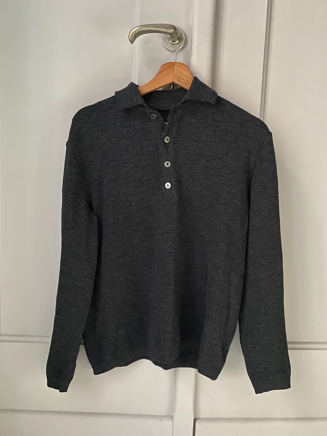 Vintage Wool Polo, Wool Jumper, Dark Grey Wool, Unisex Wool Jumper ...