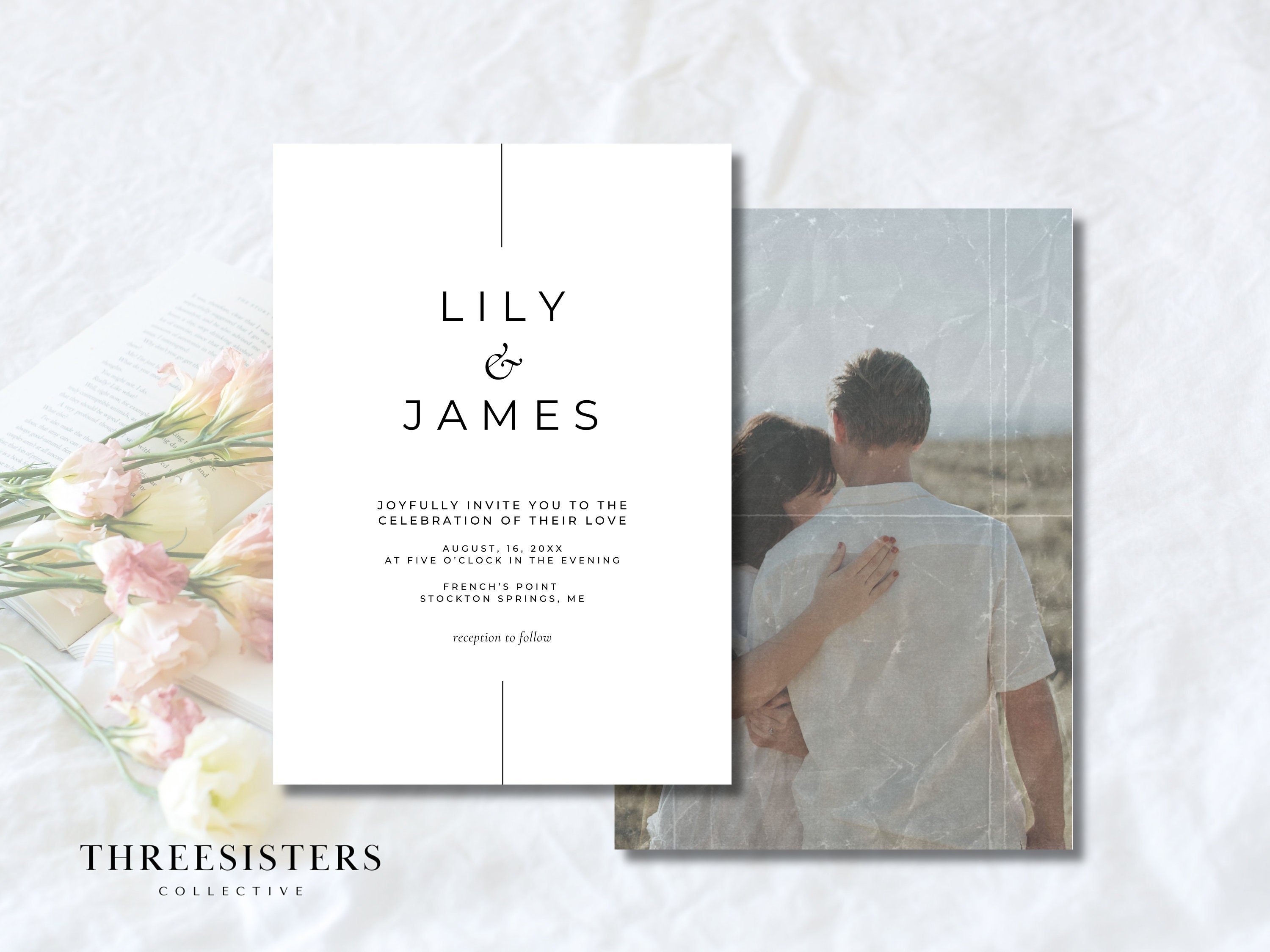Minimalist Wedding Invitation, Front and Back Wedding Invitation ...