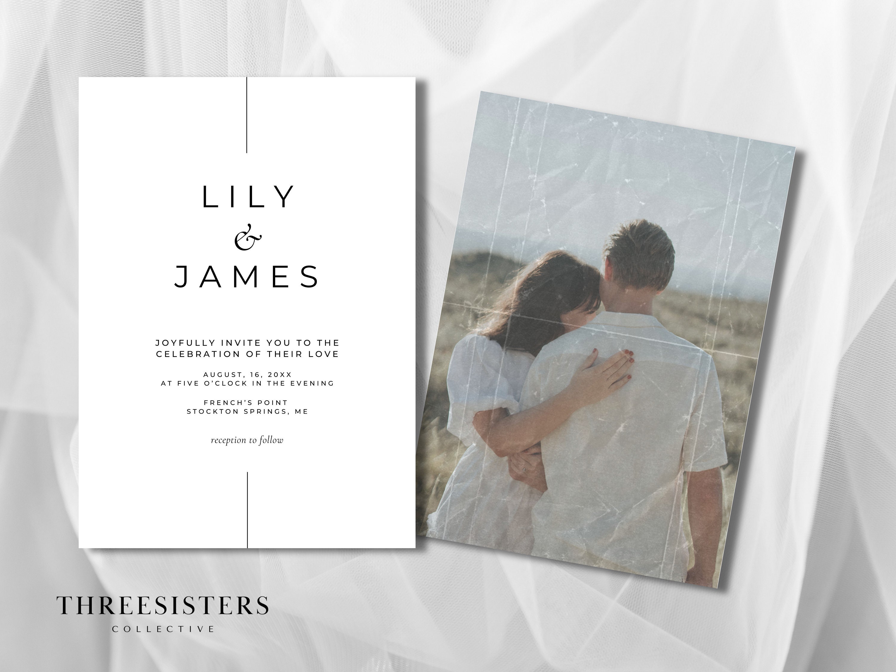 Minimalist Wedding Invitation, Front and Back Wedding Invitation ...