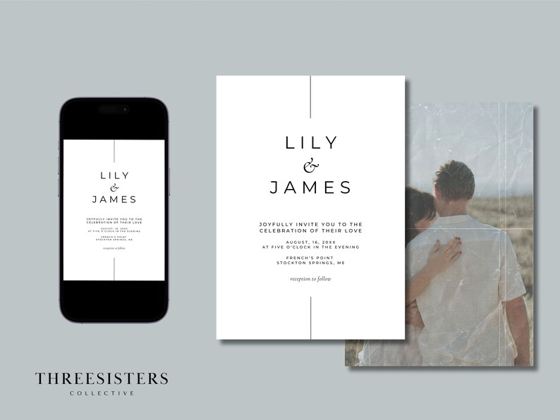 Minimalist Wedding Invitation, Front and Back Wedding Invitation ...