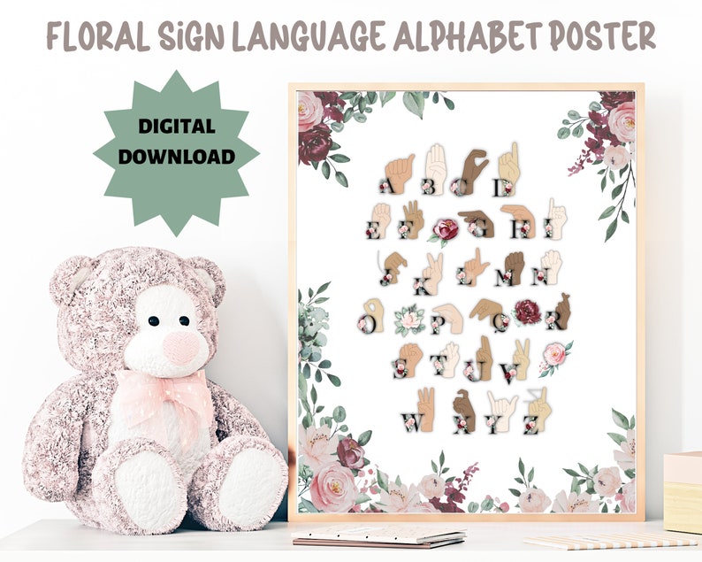 Floral Sign Language Alphabet Poster - Etsy