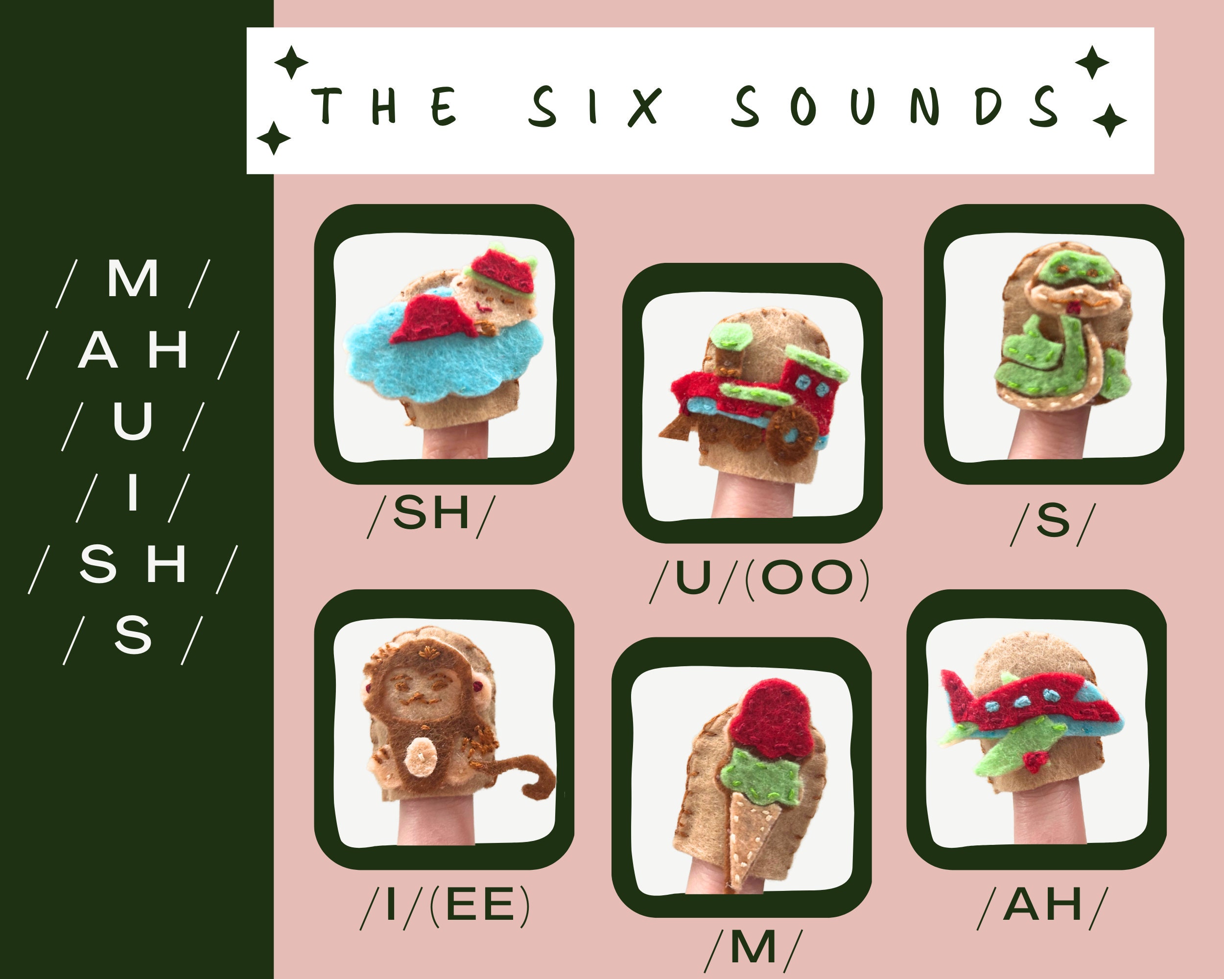 Handmade Finger Puppets Cochlear Implant Ling 6 Sounds Test - Etsy