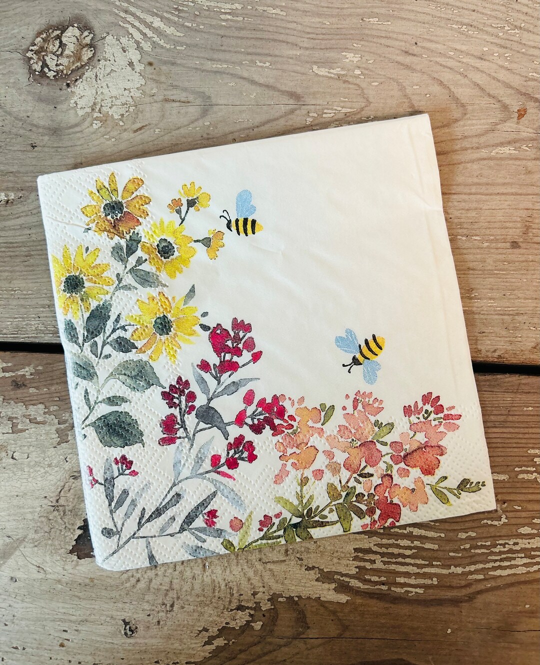 4 Wildflower & Bee Paper Napkins-decoupage Crafts - Etsy