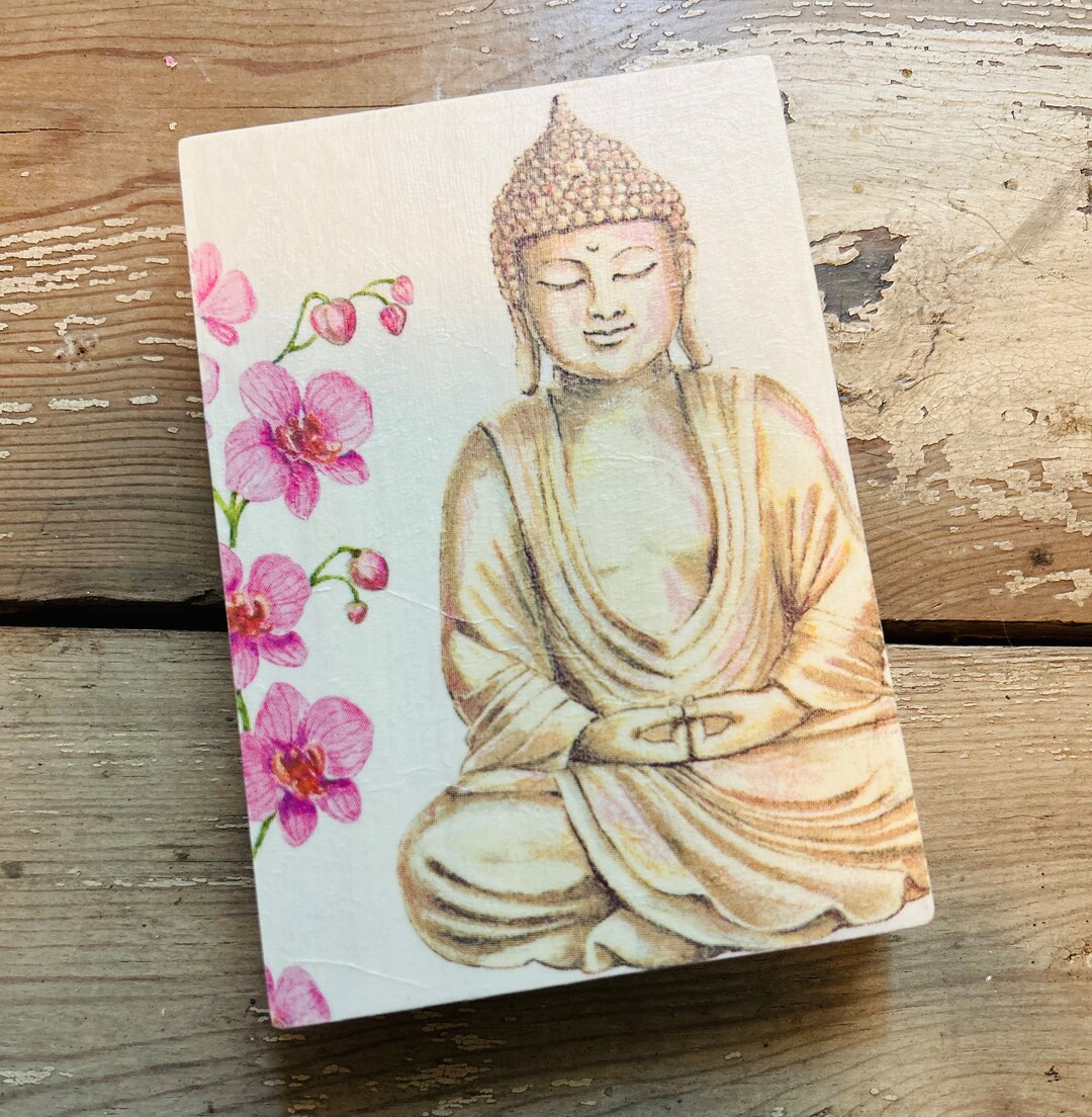 Buddha Decoupage-wood Block-shelf Sitter-decor - Etsy