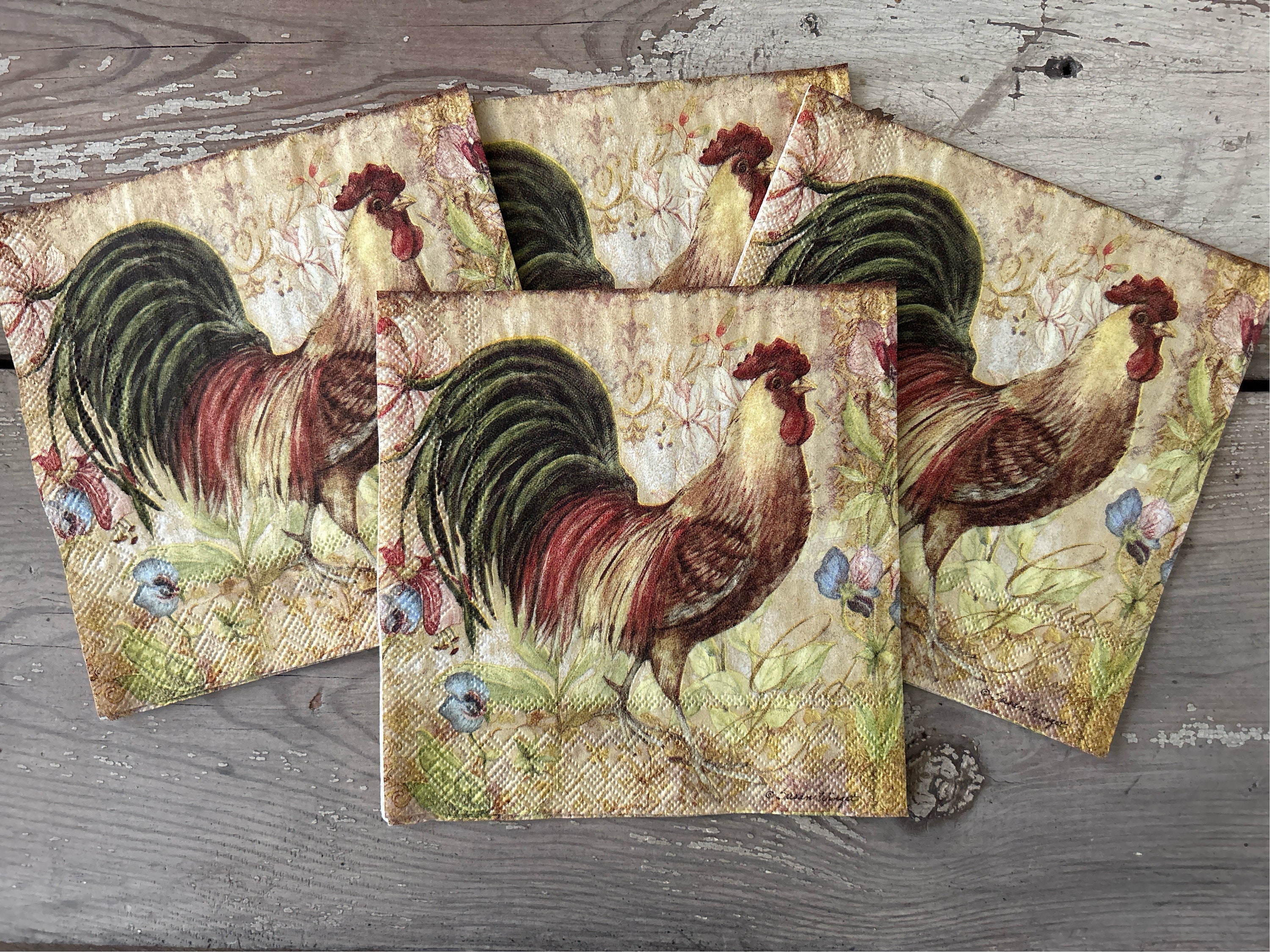 4 Proud Rooster Paper Napkins-decoupage Crafts - Etsy