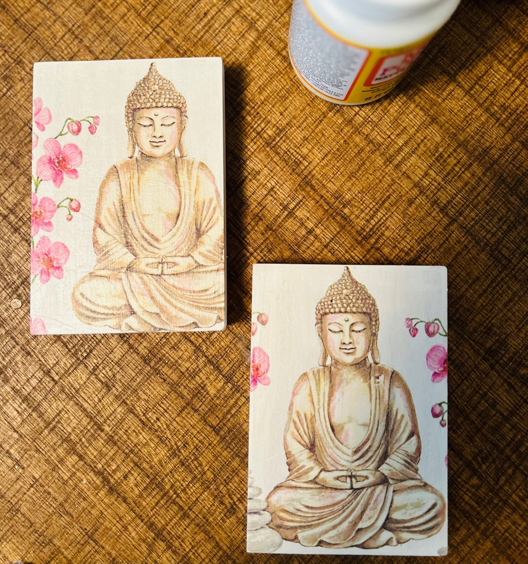 Buddha Decoupage-wood Block-shelf Sitter-decor - Etsy