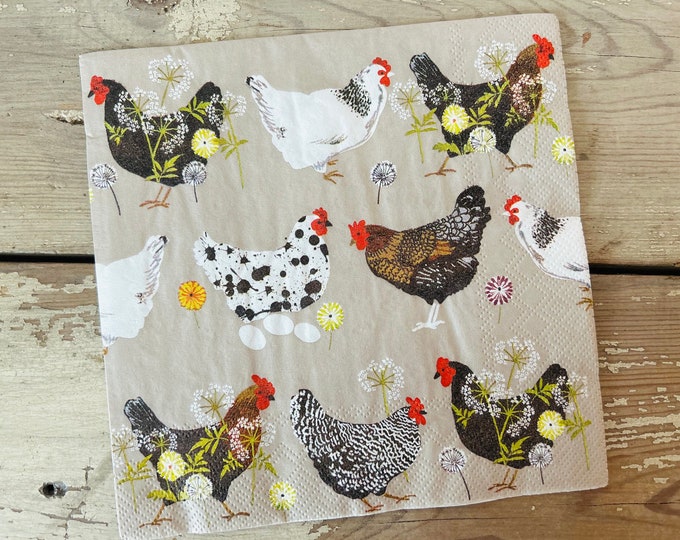 3 Happy Chickens Paper Napkins-decoupage Crafts - Etsy