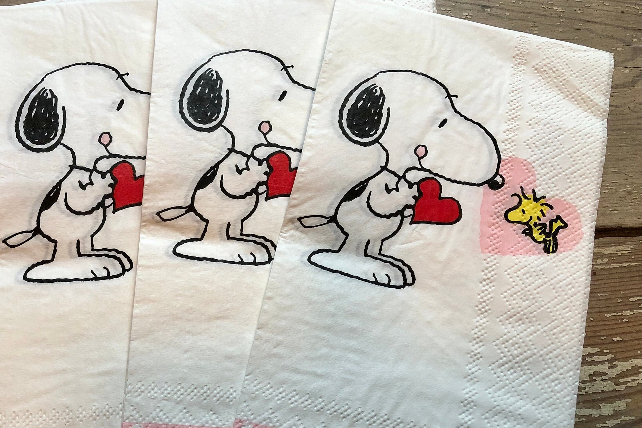 3 Snoopy & Woodstock Napkins-valentine Decoupage Crafts - Etsy