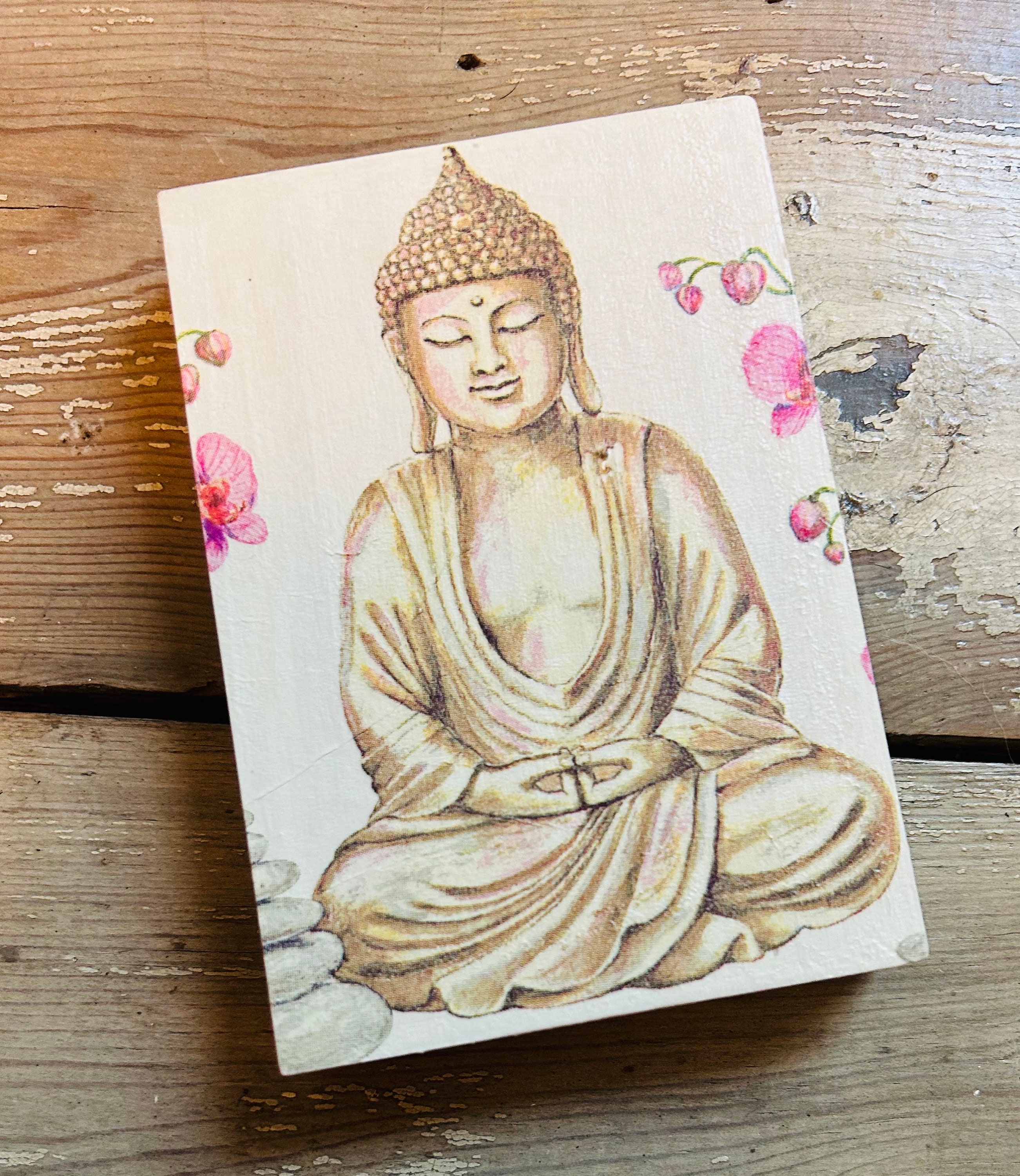 Buddha Decoupage-wood Block-shelf Sitter-decor - Etsy