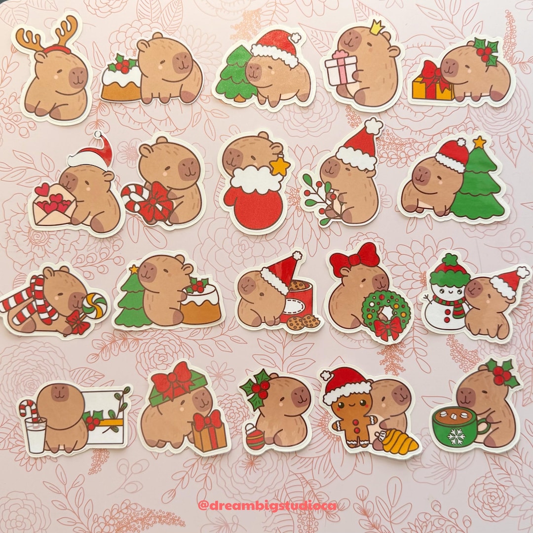Cute Christmas Capybara Sticker, Capybara Stickers, Handmade Holiday ...