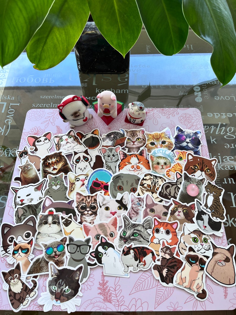 Cute Cats Sticker Grab Bag, Funny Cartoon Cats Sticker Packs, Stickers ...