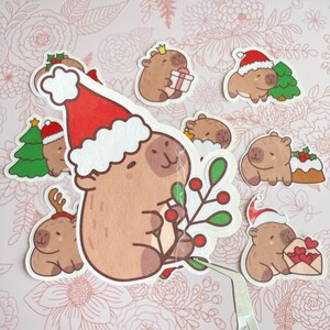 Cute Christmas Capybara Sticker, Capybara Stickers, Handmade Holiday ...