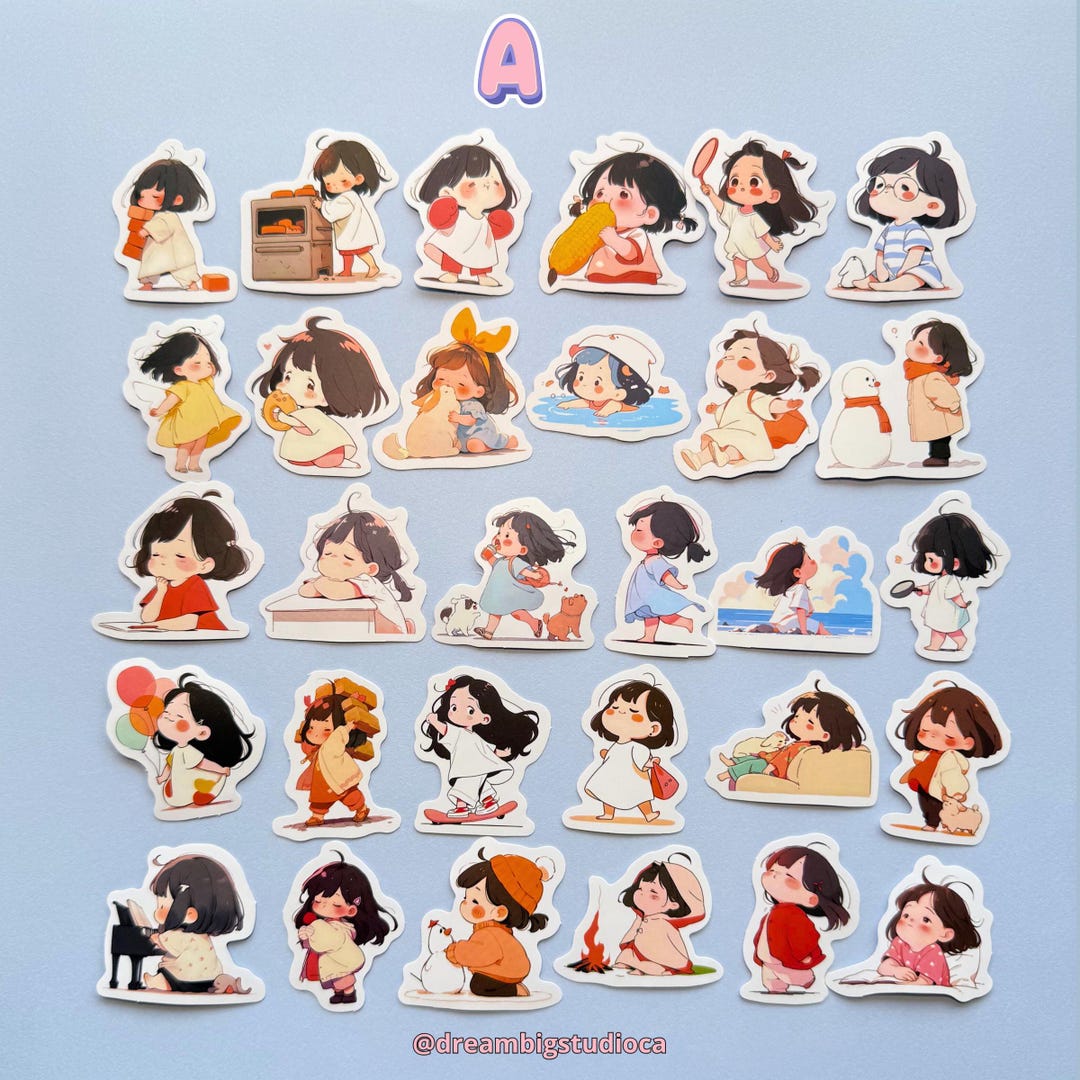 30pcs Cute Girl Stickers Pack,cartoon Girl Illustration Stickers for ...