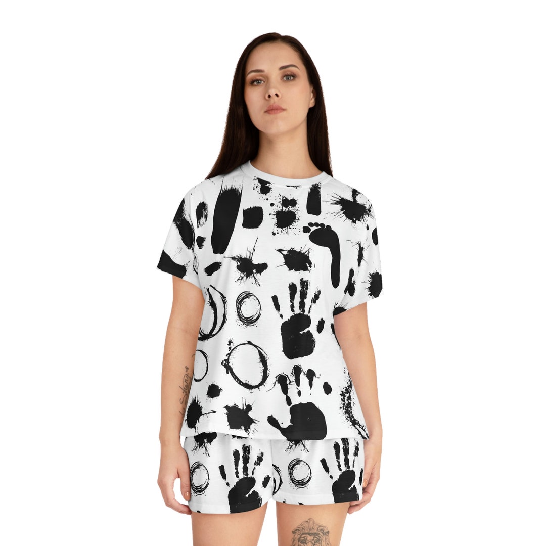Ghostly Hand Print Women's Short Pajama Set, Spooky PJ, Goth Sleep Set ...