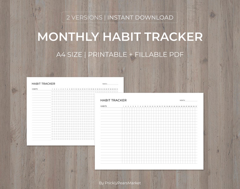 Habit Tracker, Monthly Habit Tracker Printable, Fillable, Landscape ...