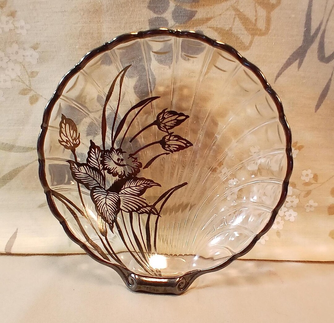 Silver City Glass Shell Dish: Floral Silver Overlay, Scalloped Rim - Etsy