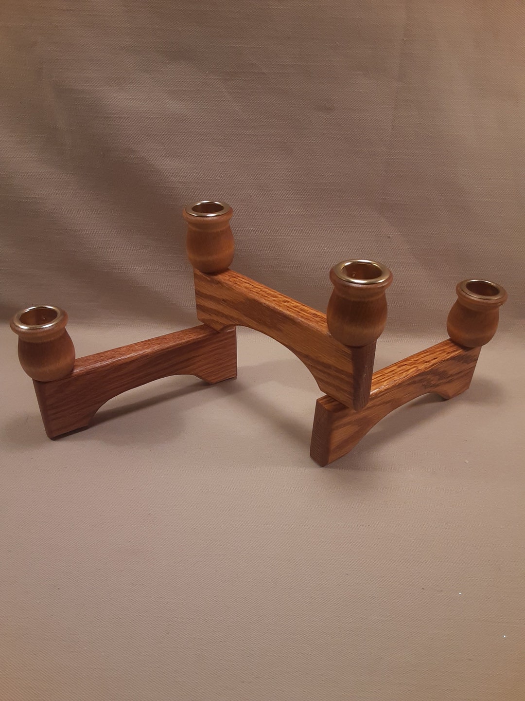 Four Taper Candle Holder Brass Inserts Solid Oak Folds Adjustable - Etsy