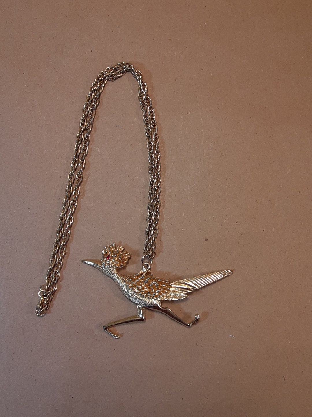Roadrunner Ruby Eye 24" Long Gold Chain Necklace - Etsy