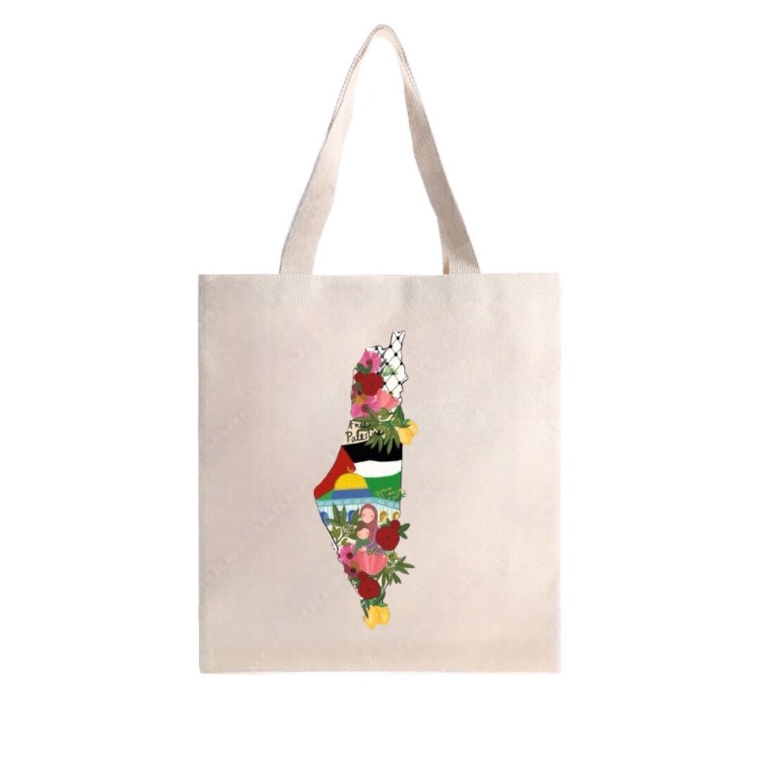 Flag Map of Palestine Tote Bag| Palestine Cotton Canvas Tote Bag ...