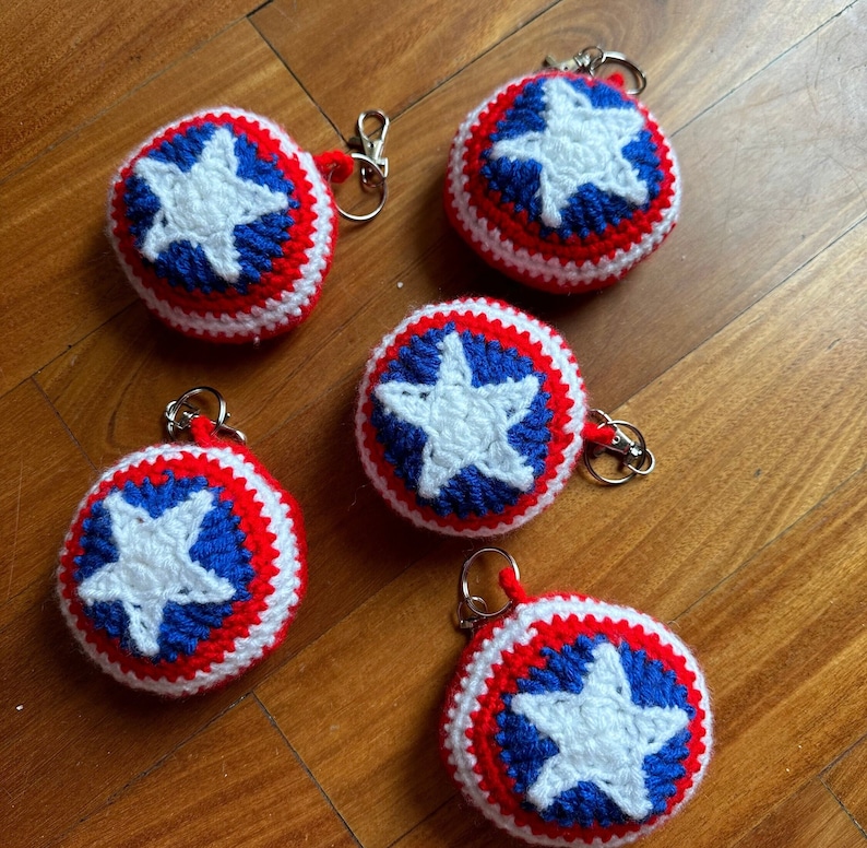 Captain America Inspired Crochet Shield Keychain - Handmade Superhero ...