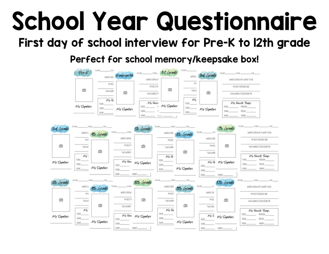 Printable School Memory Sheets for Every Grade first Day of - Etsy