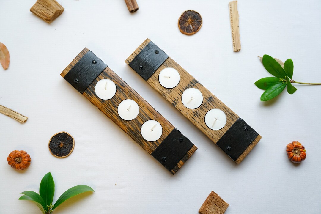 Set of 2 Hoop Stave Tealight Holders Crafted Using Authentic Oak Whisky ...