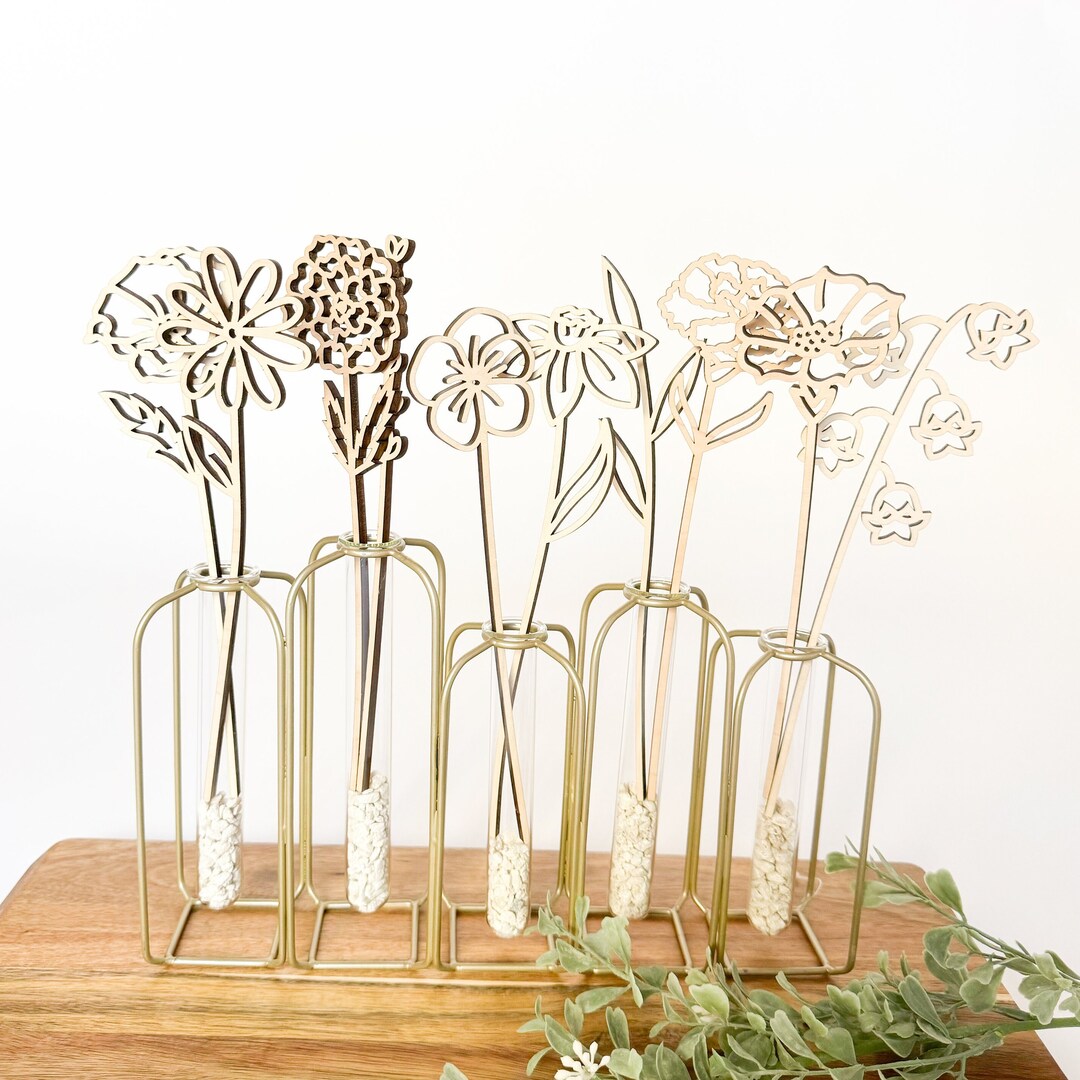 Wooden Birth Flowers | Single Stem Wood Flowers | Birth Flower Bouquets ...