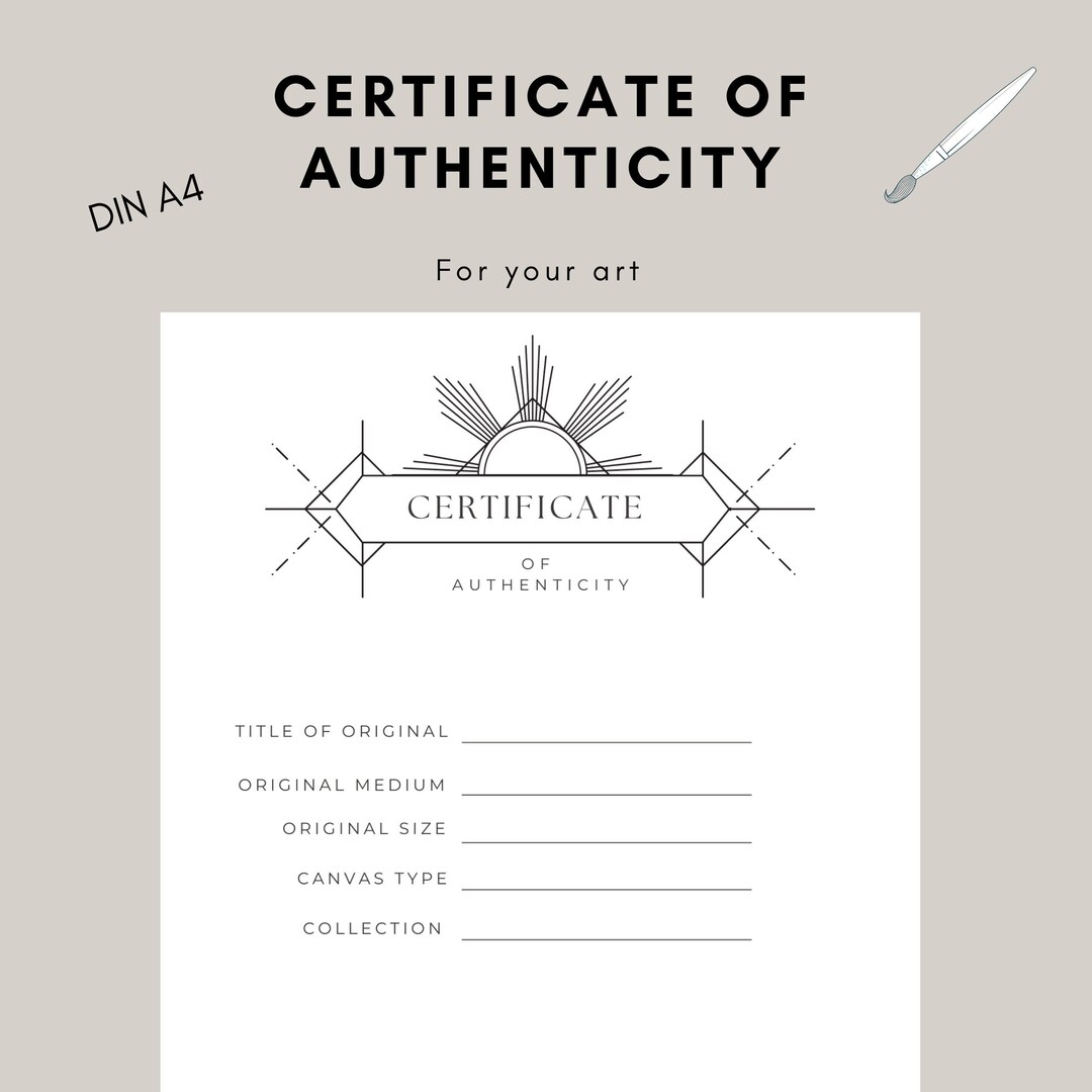 Certificate of Authenticity Art DINA4 Art Certificate of Authenticity ...