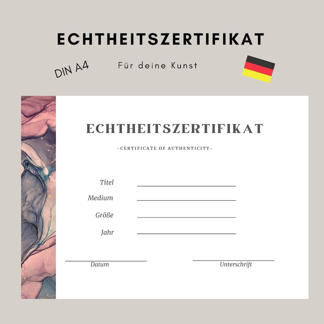 Certificate of Authenticity Art Artist Certificate Abstract DINA4 ...