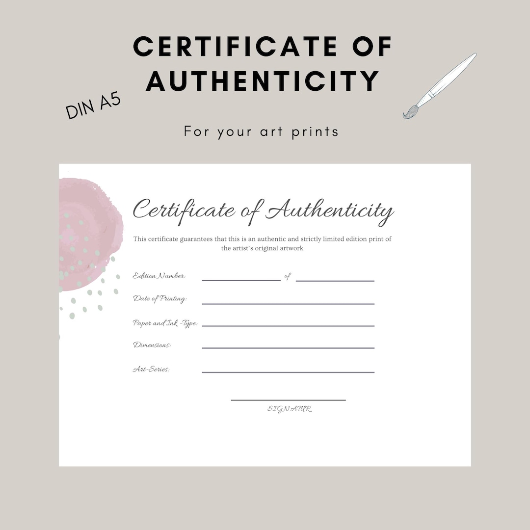 Certificate of Authenticity Art Prints Drawing DIN A 5 Certificate ...