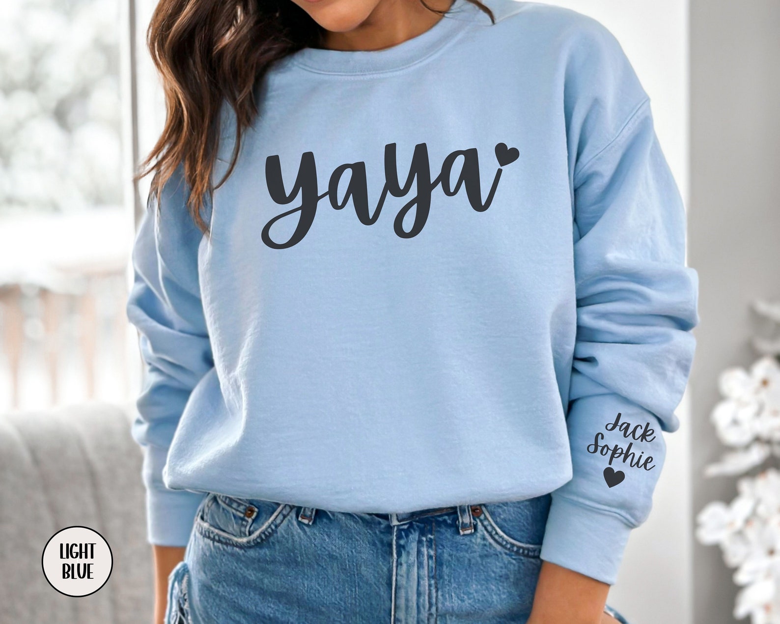 CUSTOM Yaya Sweatshirt With Kids Names on Sleeve, Personalized Yaya ...