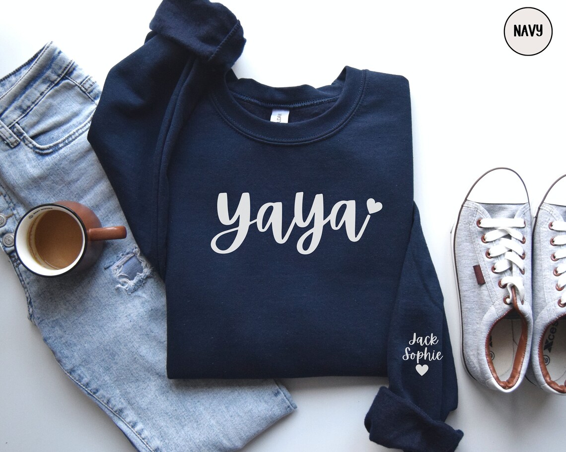 CUSTOM Yaya Sweatshirt With Kids Names on Sleeve, Personalized Yaya ...