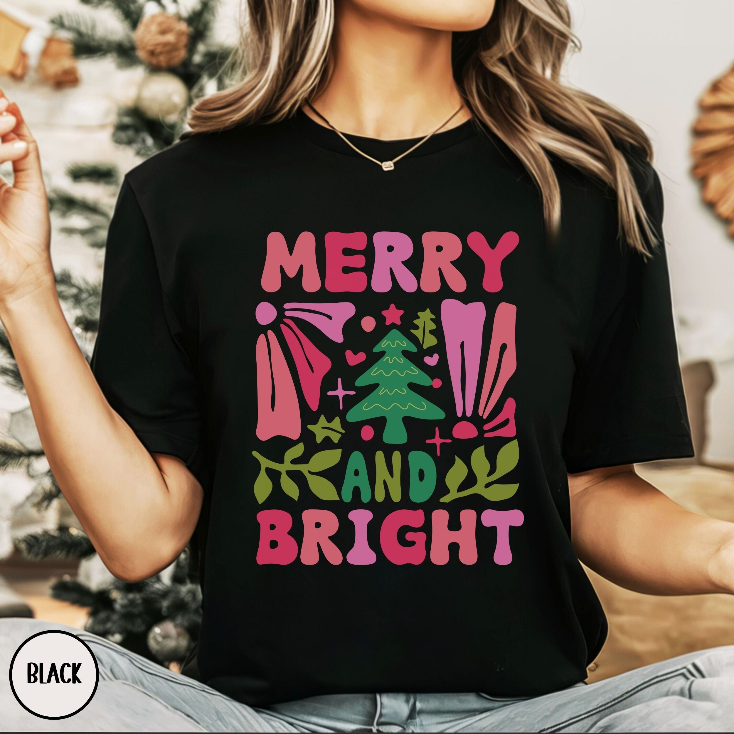 Boho Merry and Bright Comfort Colors® Shirt, Floral Christmas T-shirt ...