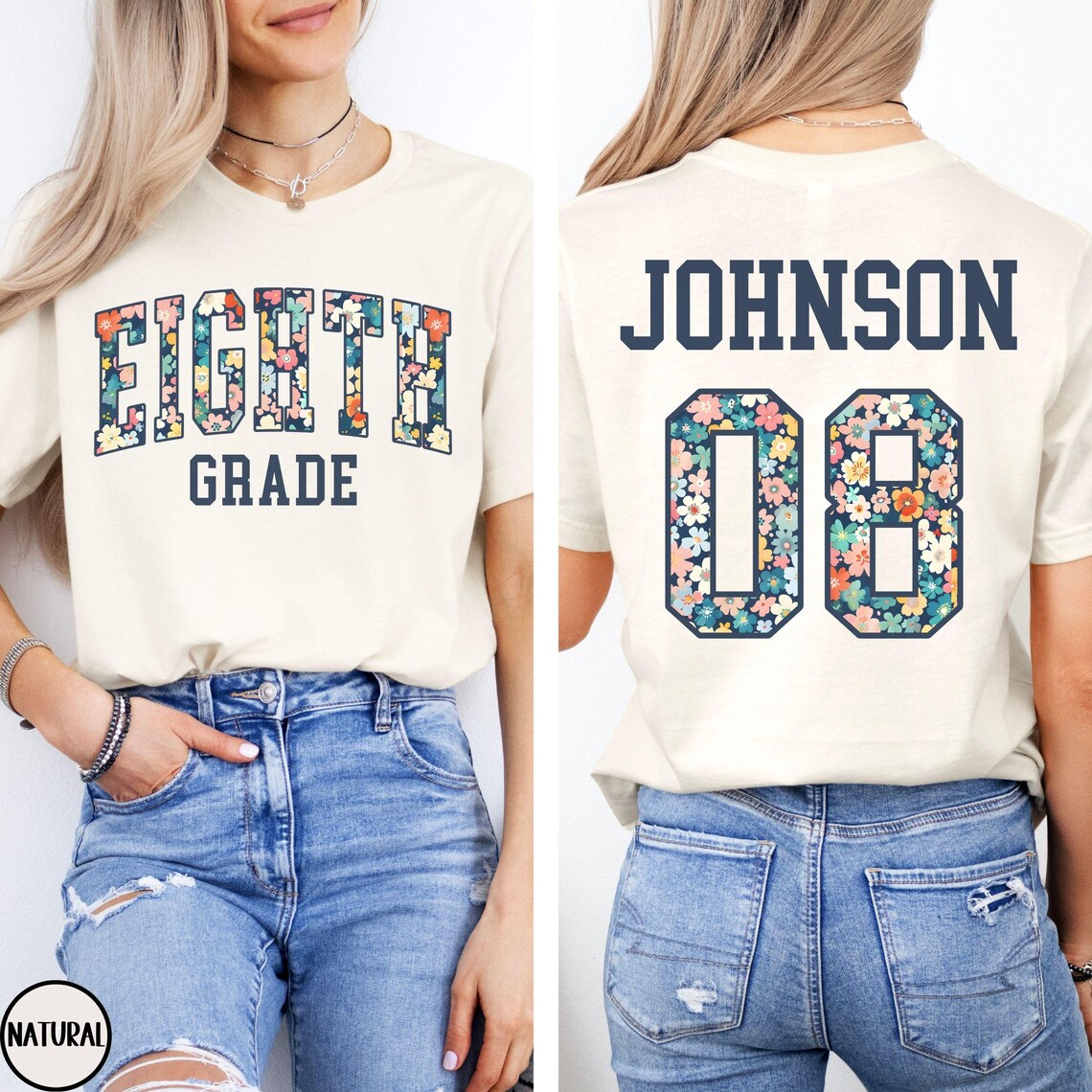 CUSTOM Eighth Grade Team Shirt, Floral 8th Grade Teacher Shirt, Back to ...