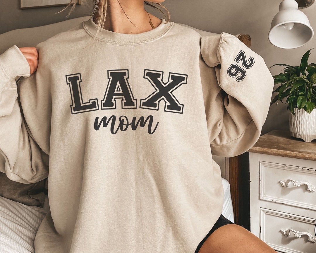 CUSTOM LAX Mom Sweatshirt With Number on Sleeve, Proud Lacrosse Mama ...