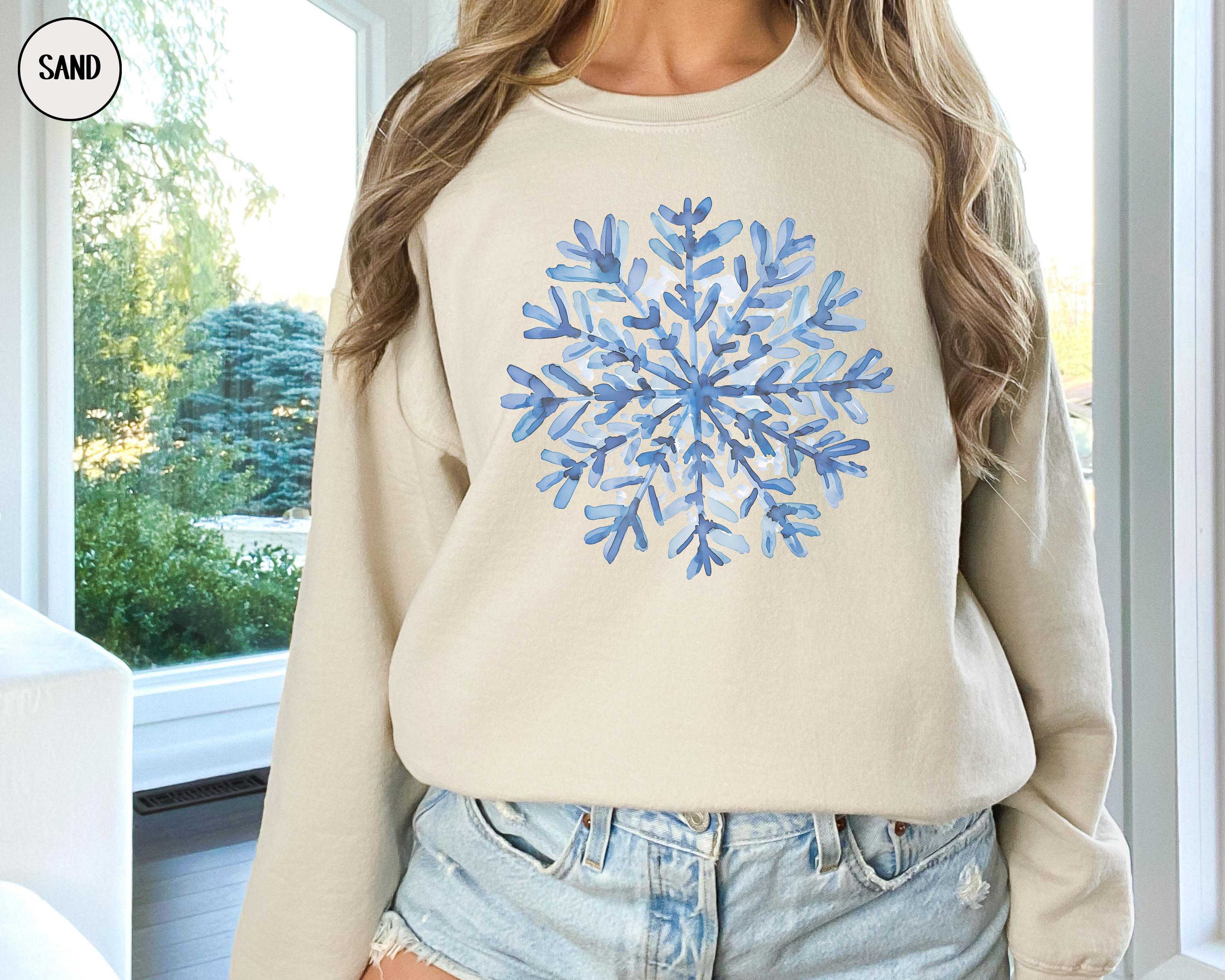 Blue Toile Snowflake Sweatshirt, Christmas Watercolor Snowflake Sweater ...