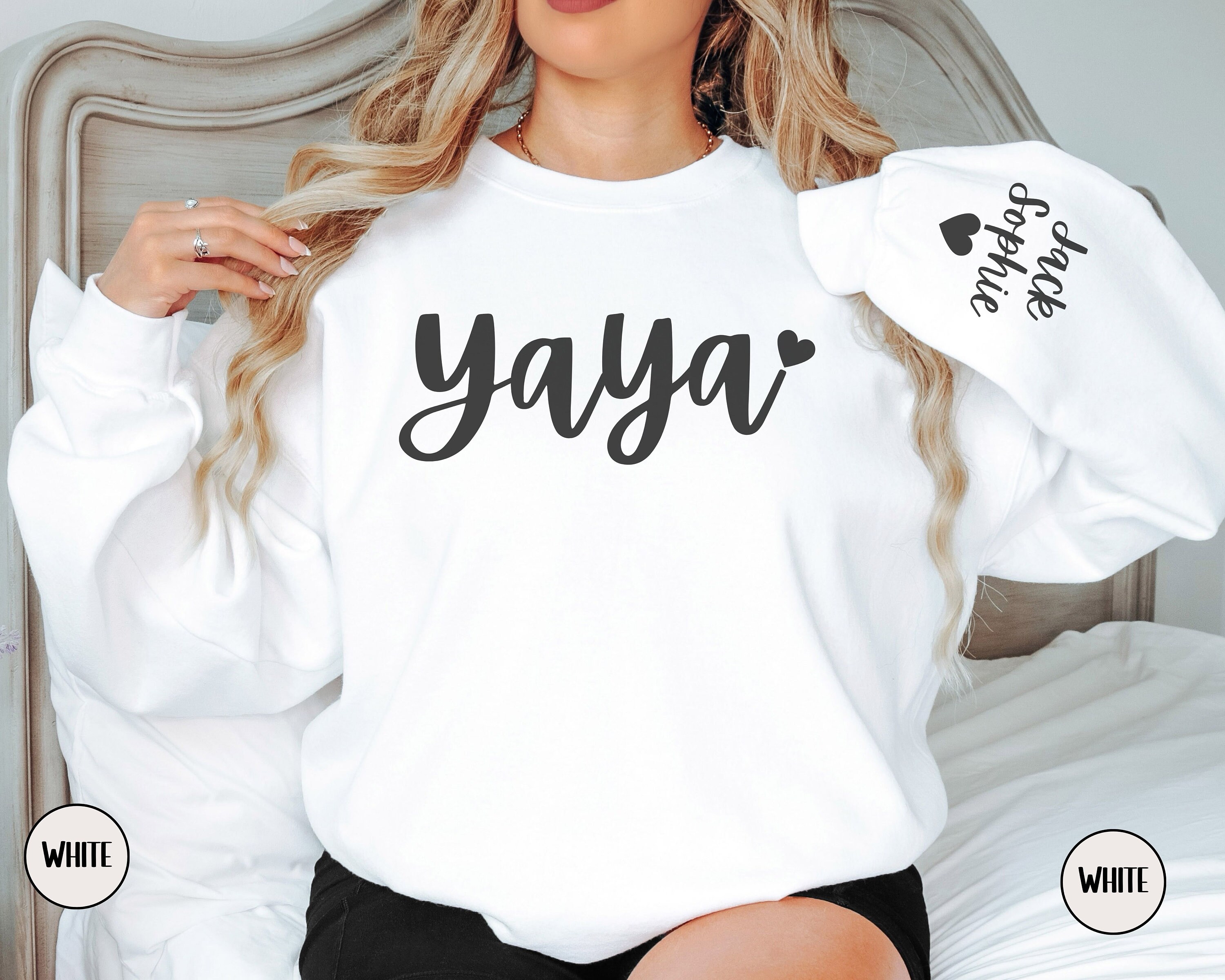 CUSTOM Yaya Sweatshirt With Kids Names on Sleeve, Personalized Yaya ...