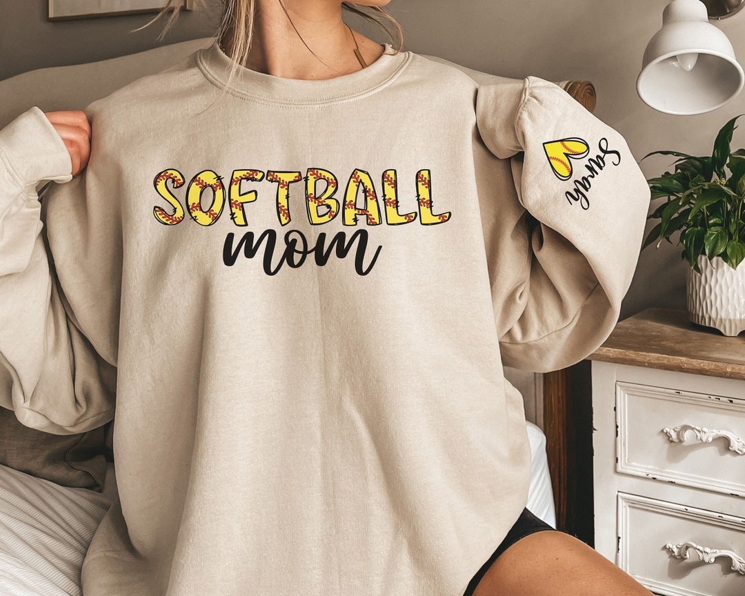 CUSTOM Softball Mom Sweatshirt With Name on Sleeve, Personalized ...
