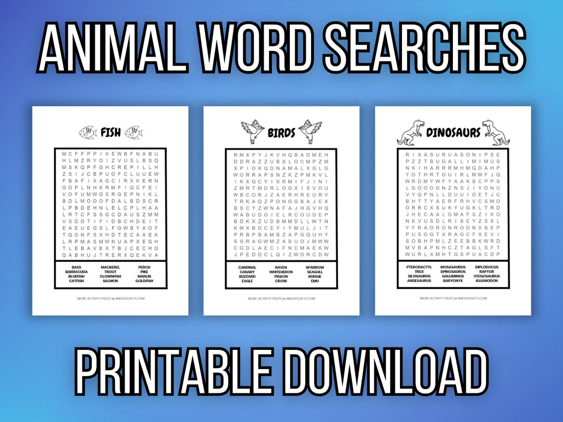 Animal Word Search for Kids Word Search Puzzle Printable Word Search ...